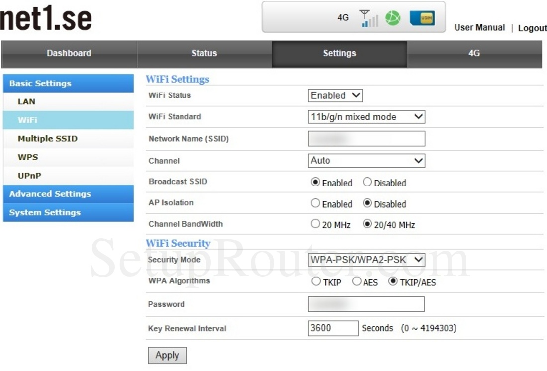 1net1 ALR-U270 Screenshot WiFiSettings