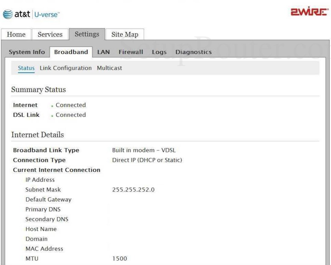 2Wire 3801HGV Screenshot Broadband Status