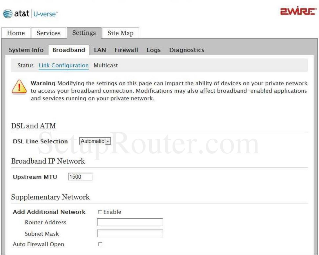 2Wire 3801HGV Screenshot Link Configuration
