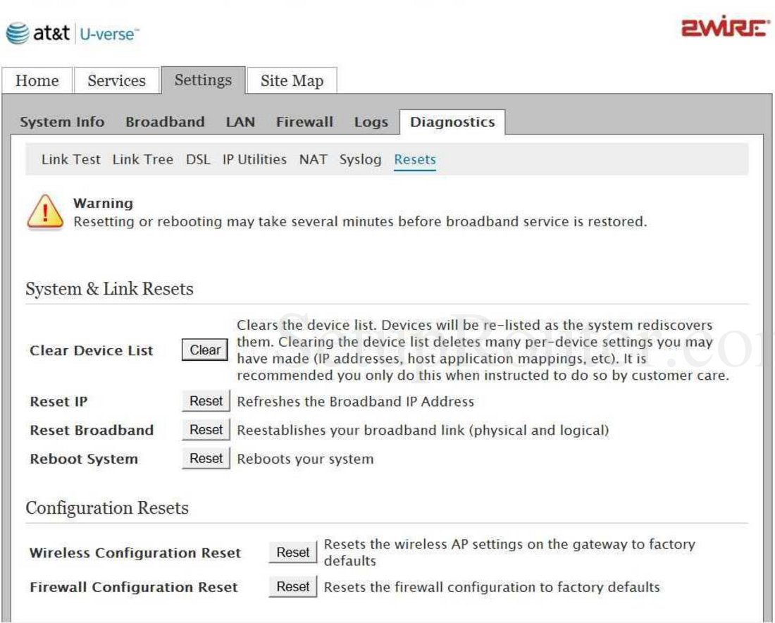 2Wire 3801HGV Screenshot Resets