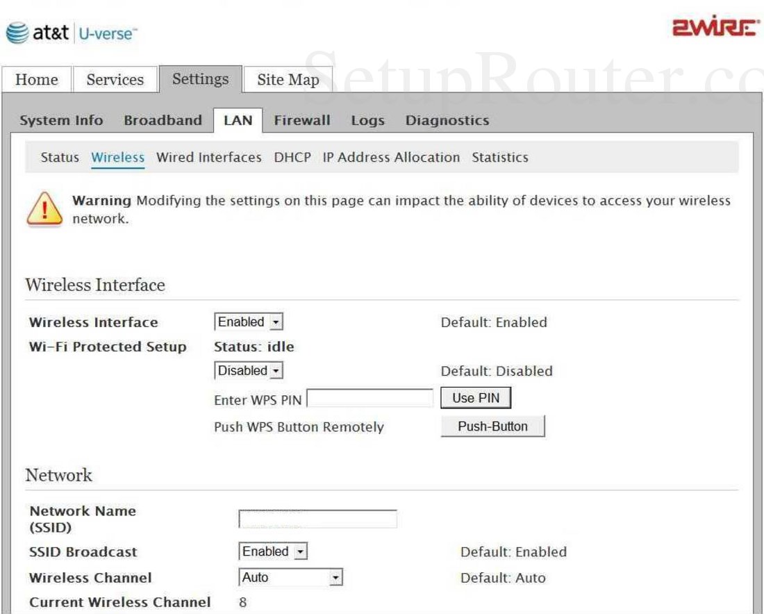 2Wire 3801HGV Screenshot Wireless