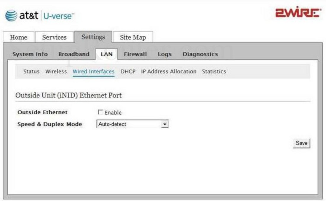2Wire i3812V Screenshot LAN Wired Interfaces