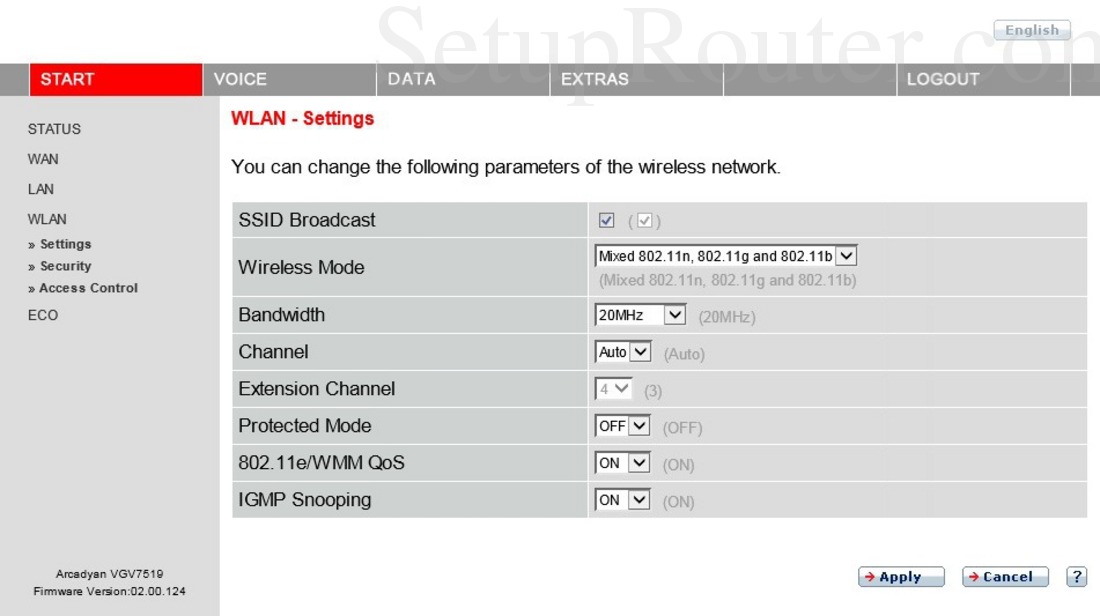 Arcadyan VGV7519 Screenshot WLANSettings