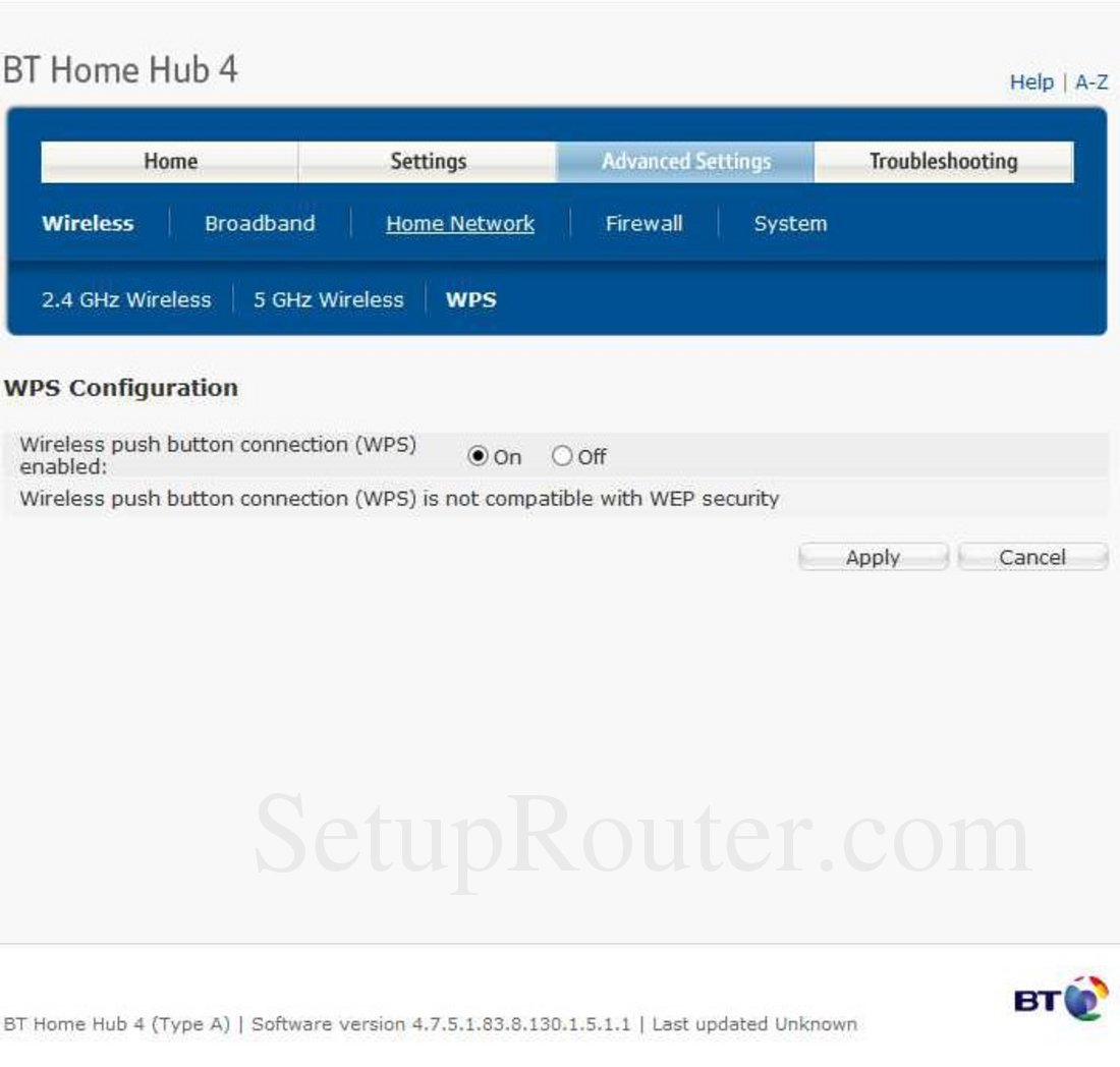 BT Home-Hub-4 Screenshot WPSConfiguration