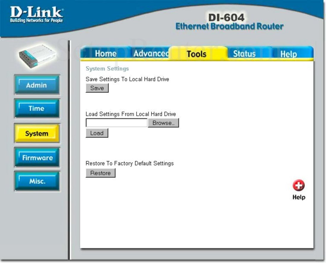 Dlink DI 604 Screenshot System Settings Dlink DI 604 Screenshot System Settings