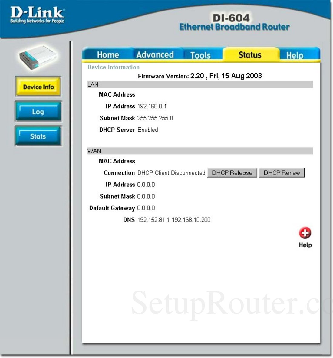 Dlink DI 604 Screenshot Device Info Dlink DI 604 Screenshot Device Info