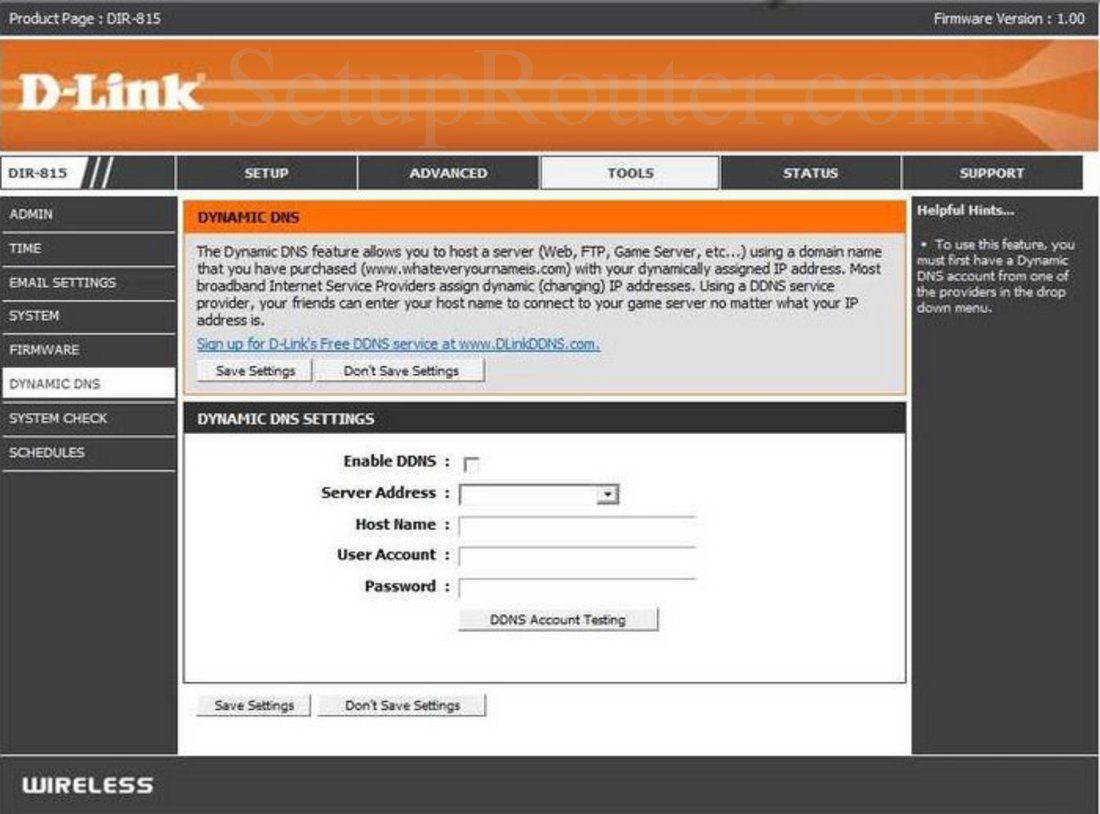 Dlink DIR-815 Screenshot Tools Dynamic DNS Dlink DIR-815 Screenshot Tools Dynamic DNS