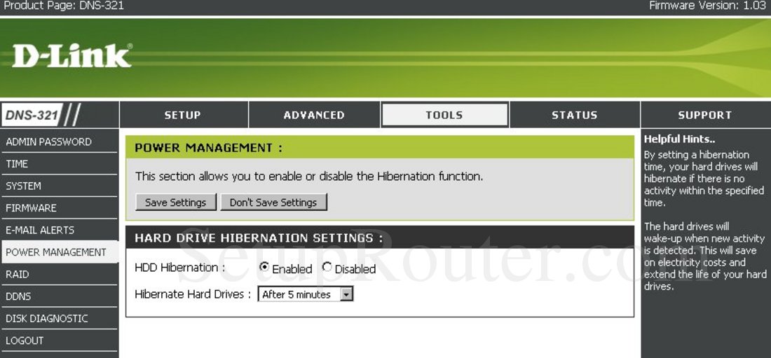Dlink DNS 321 Screenshot Power Management dlink-dns-321-screenshot-power-management