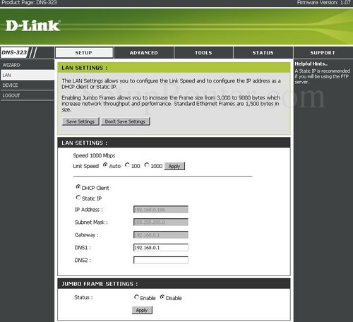 How to change the ip address of the Dlink DNS-323