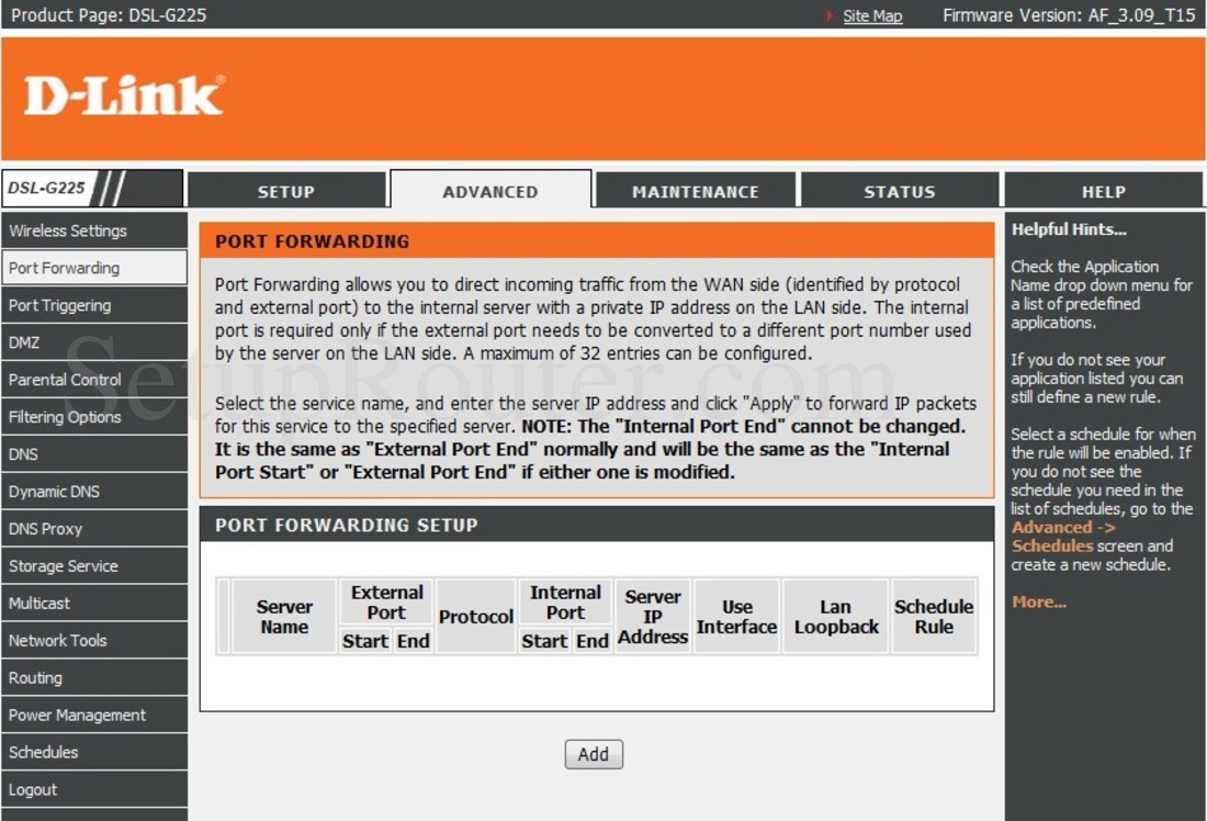 Dlink Dsl G225 Screenshot Portforwarding