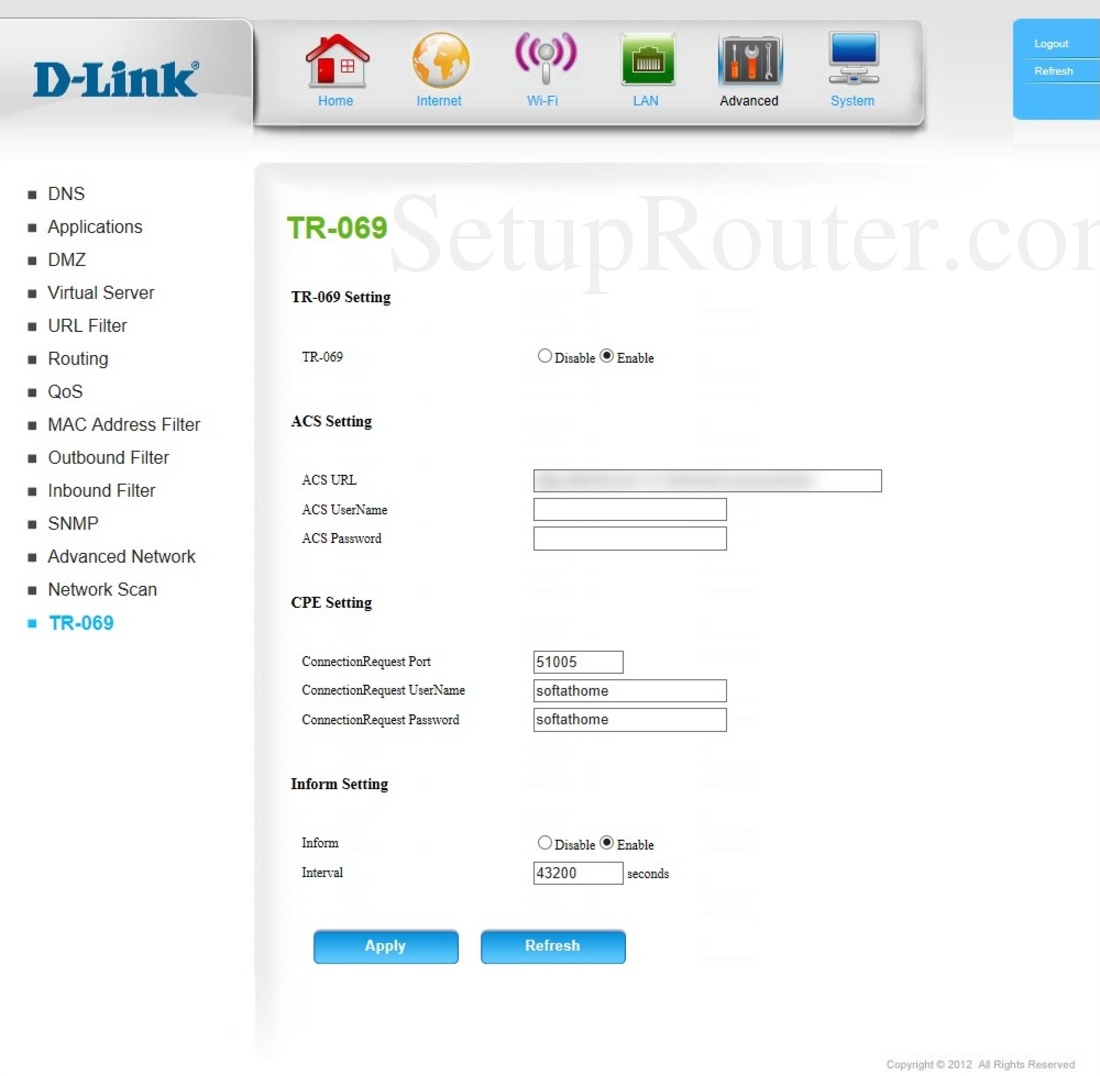 Dlink DWR-953 Screenshot TR069