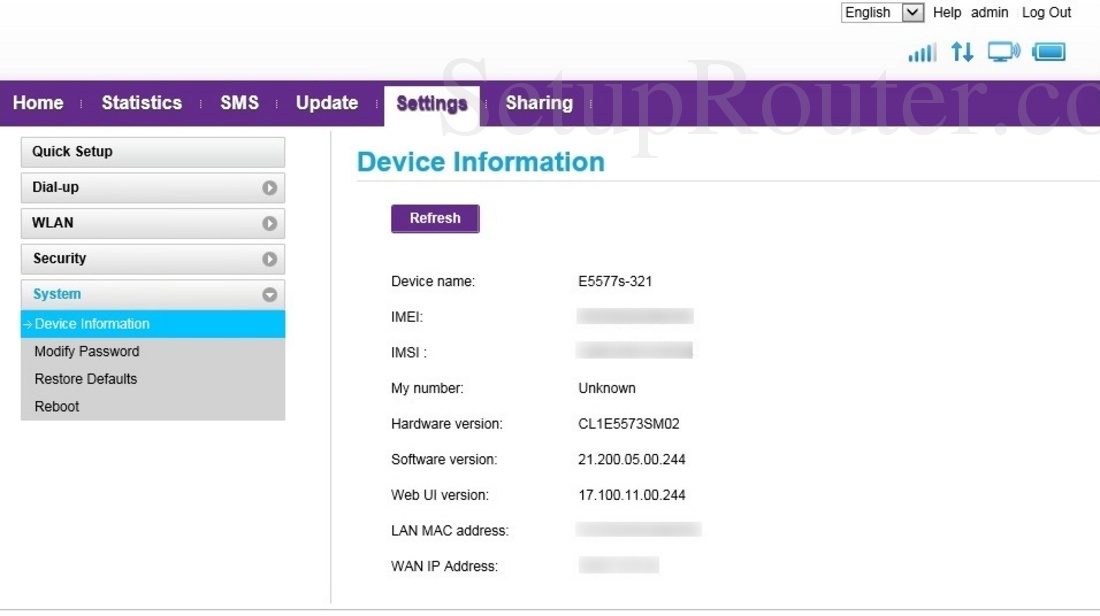 Huawei E5577s Screenshot DeviceInformation