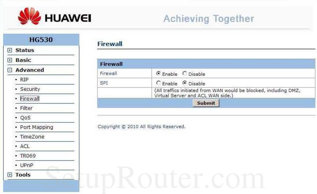 Huawei HG530 Screenshot Firewall
