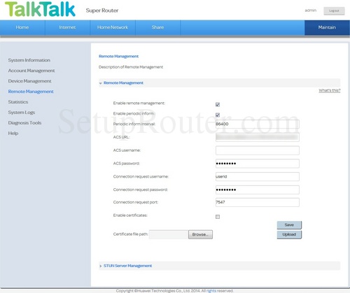 Huawei HG635 TalkTalk Screenshots