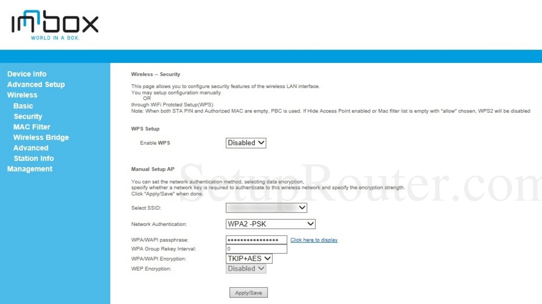 Iskratel Innbox V51 R2 Screenshot WirelessSecurity