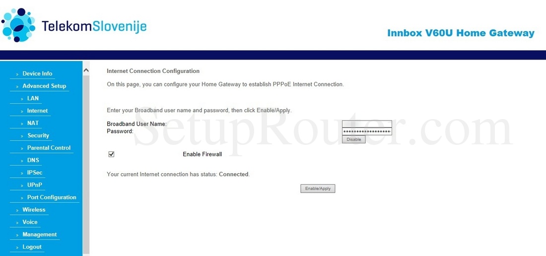 Iskratel Innbox V60U Screenshot InternetConnectionConfiguration