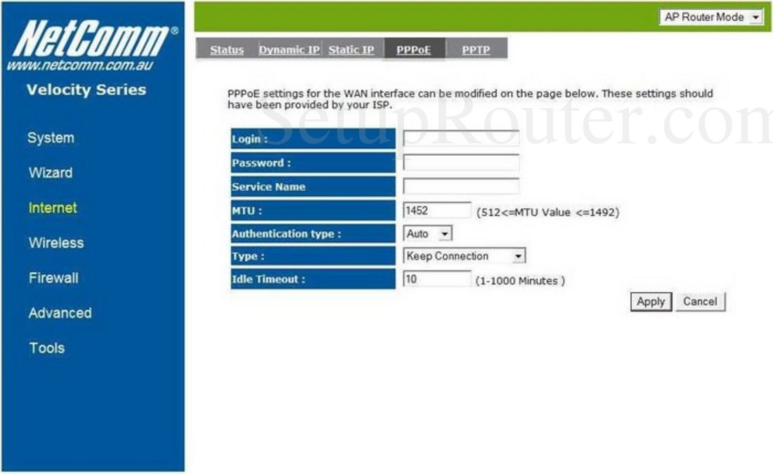 NetComm NP803n Screenshot Internet PPPoE