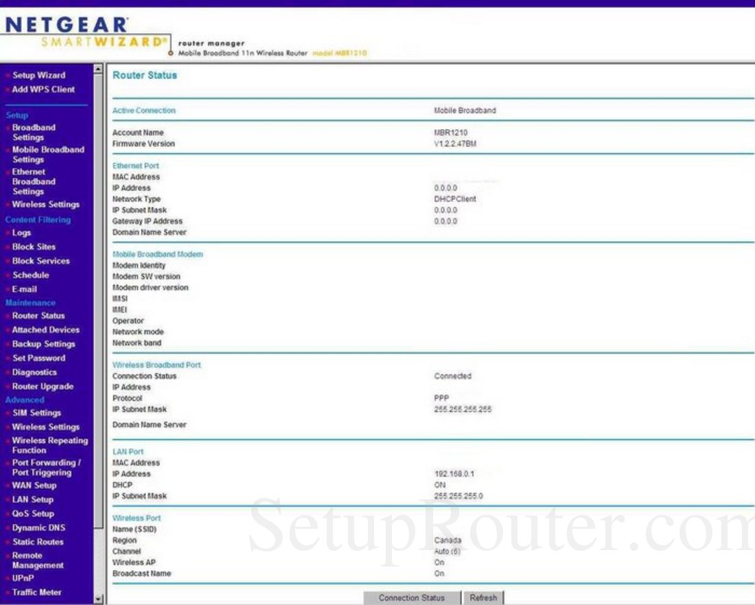Netgear MBR1210 Screenshot Router Status