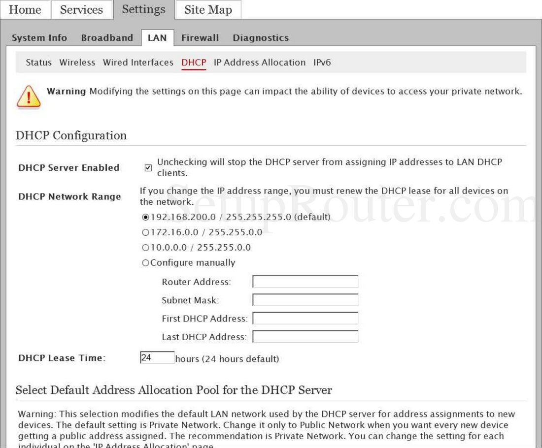 Pace-Plc 4111N-030 Screenshot DHCP Configuration