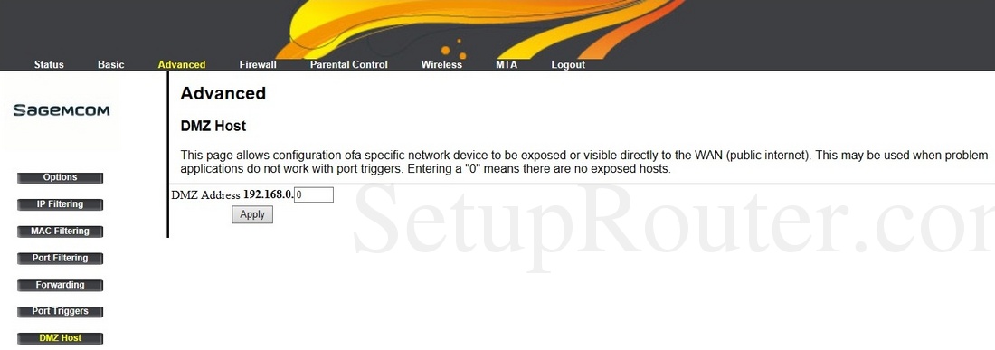 Sagemcom Fast 3686 Screenshot DMZHost