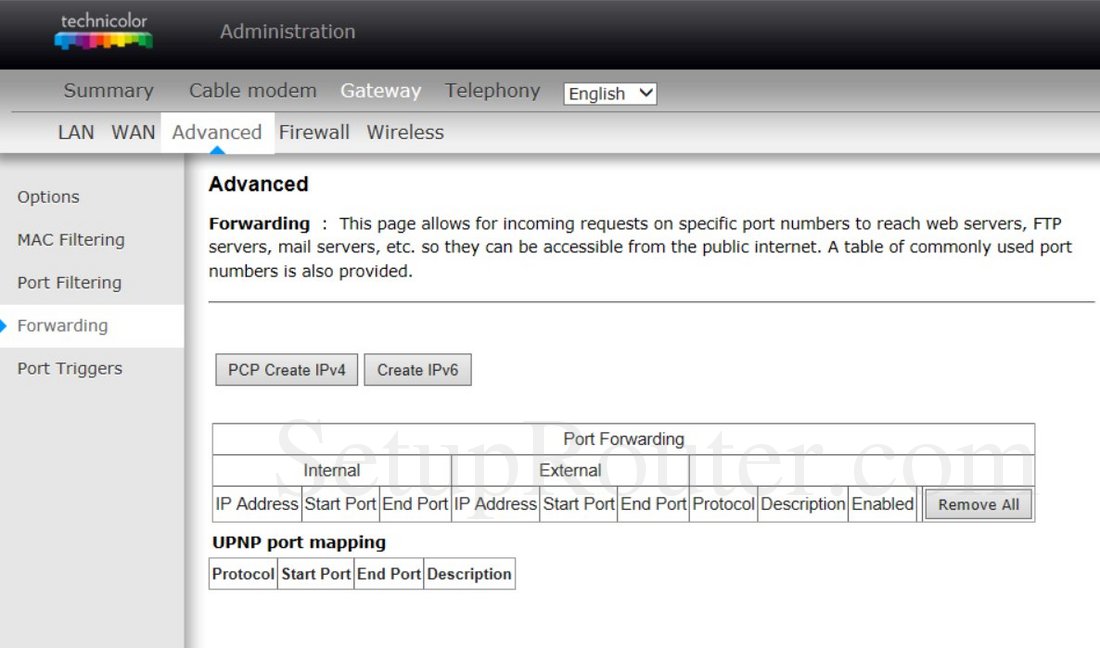 Technicolor TC7200K Screenshot Forwarding Technicolor TC7200K Screenshot Forwarding