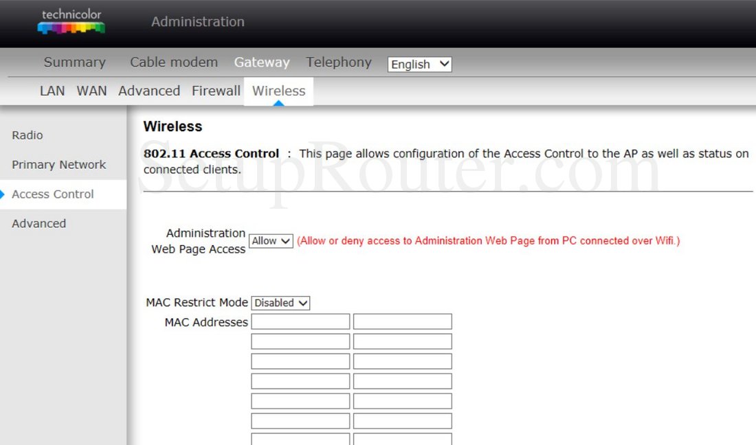 Technicolor TC7200K Screenshot WirelessAccessControl Technicolor TC7200K Screenshot WirelessAccessControl