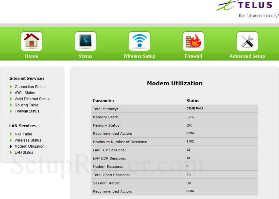 Telus V1000H Screenshot Modem Utilization