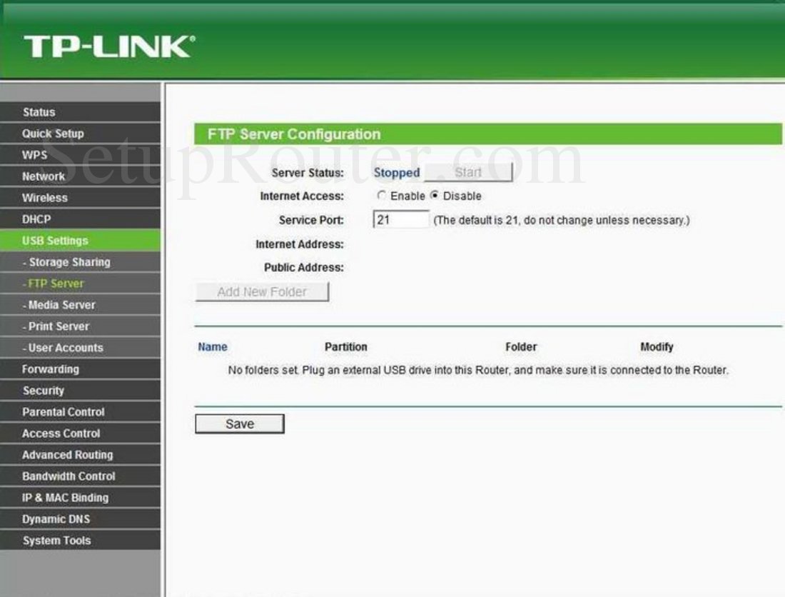TP-Link TL-WR2543ND Screenshot FTP Server