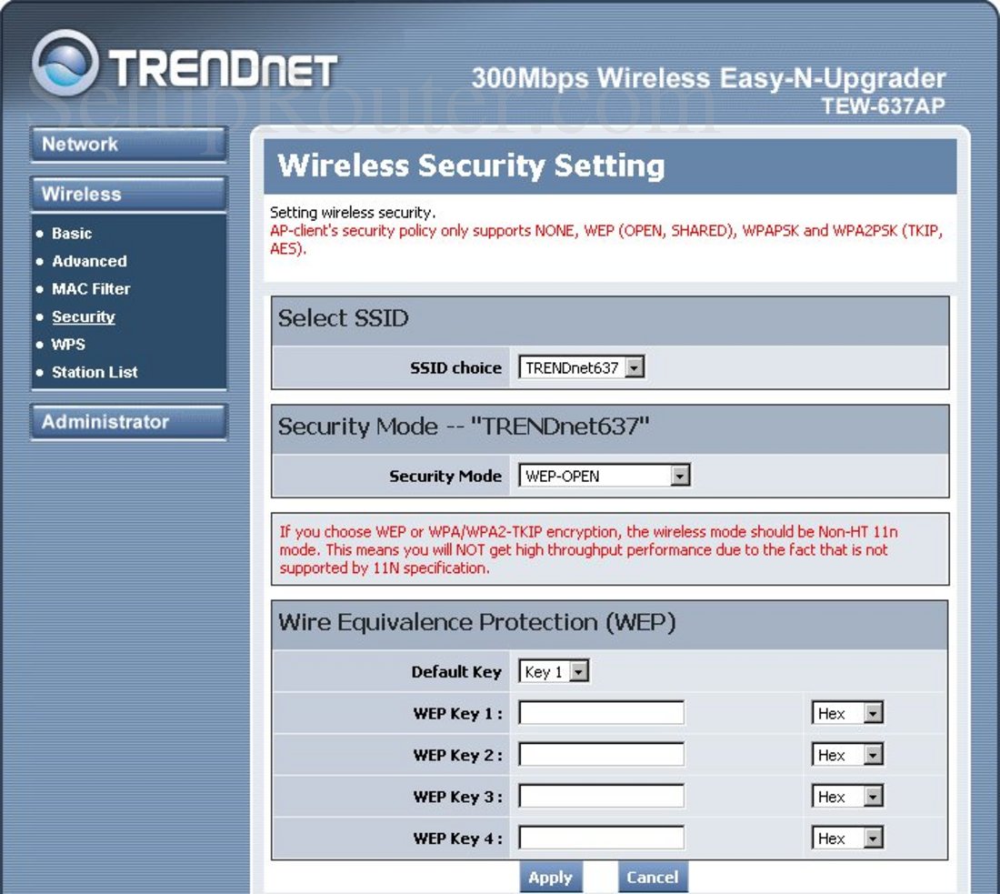 TRENDnet TEW-637APv2 Screenshot Wireless Security Setting