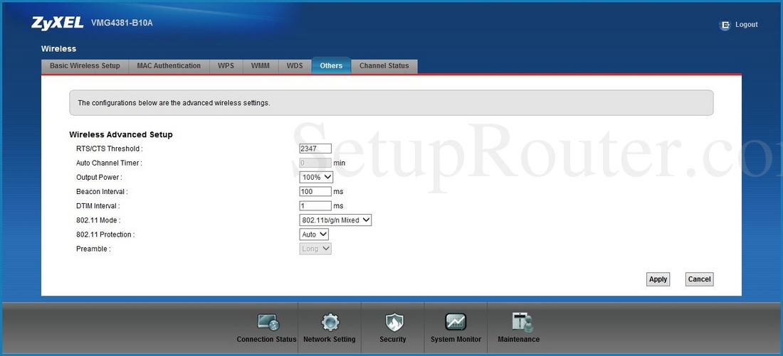 ZyXEL VMG4381-B10A Screenshot WirelessOthers